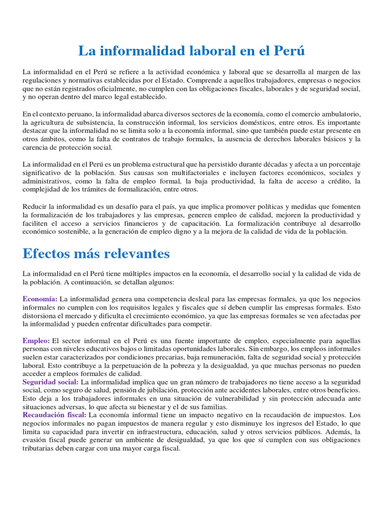 La Informalidad Laboral en El Perú | PDF | Derecho laboral | Business