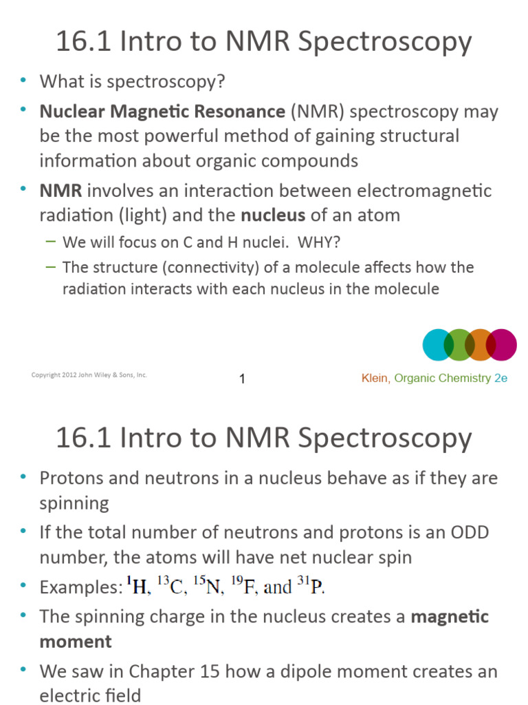 16.1 Intro To NMR Spectros | PDF | Nuclear Magnetic Resonance | Nuclear ...
