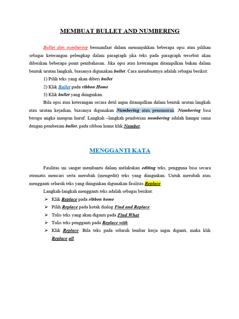 Panduan Bullet dan Numbering di Word | PDF