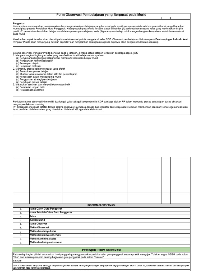 Instrumen Observasi Pembelajaran Murid | PDF