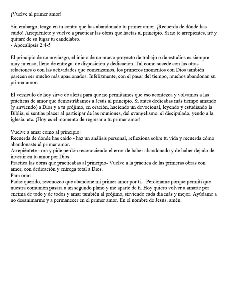 Vuelve a tu primer amor con Dios | PDF