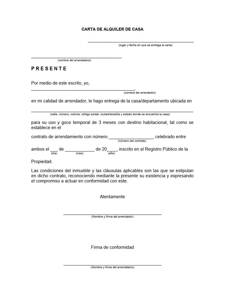 Carta de Alquiler de Casa | PDF