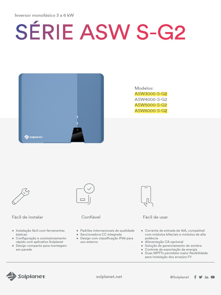 SOLPLANET INVERSOR 3K 4K 5K-S-G2 Series 0830 - BR - Web | PDF | Energia elétrica | Quantidade