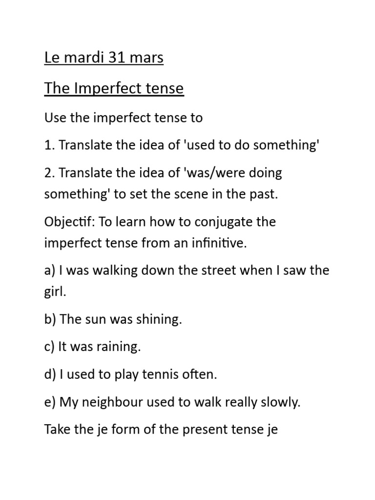 French - The Imperfect Tense | PDF | Language Arts & Discipline
