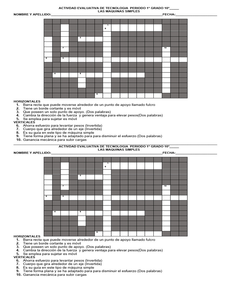 Evaluacion de Maquinas Simples Crucigrama | PDF | Palanca | Eje Evaluacion de Maquinas Simples Crucigrama | PDF | Palanca | Eje