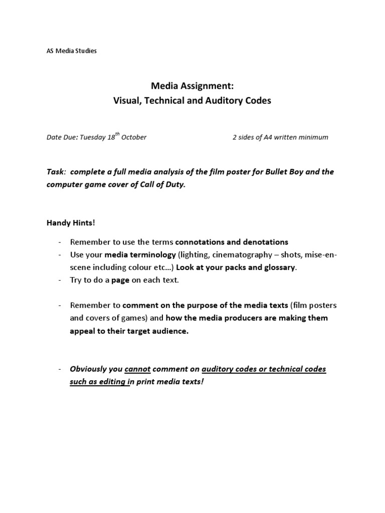 Media Assignment: Visual, Technical and Auditory Codes | PDF | Art ...