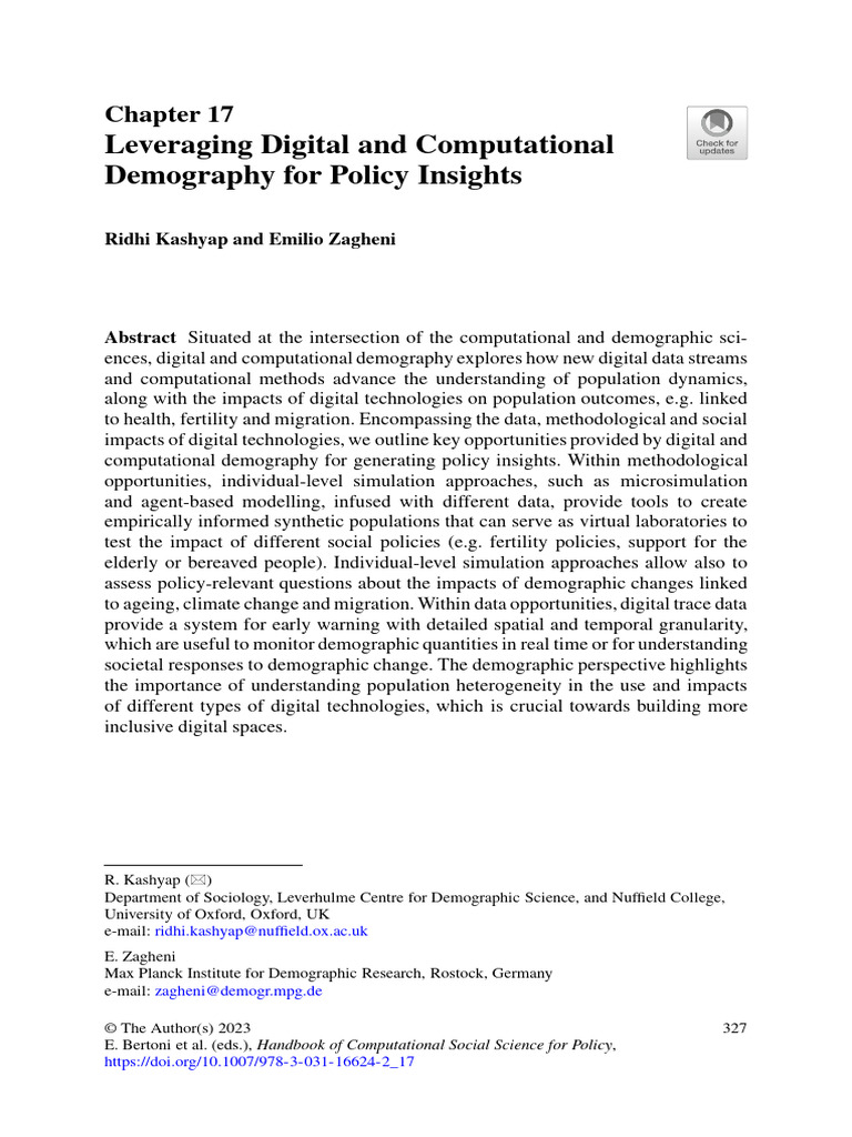 1 Leveraging Digital and Computational Demography For Policy Insights ...