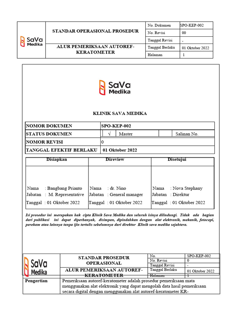 Sms-Spo-Kep-002-Alur Pemeriksaan Autorefractor | PDF