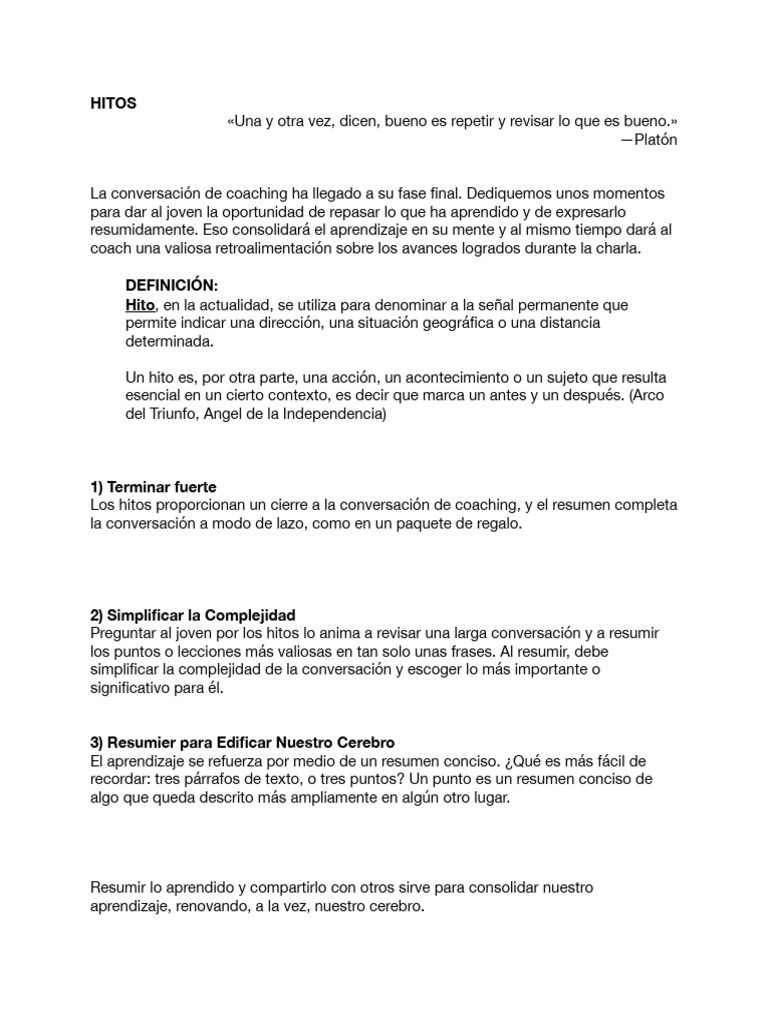 Definición de Hito en Coaching | PDF | Aprendizaje | Ciencia cognitiva