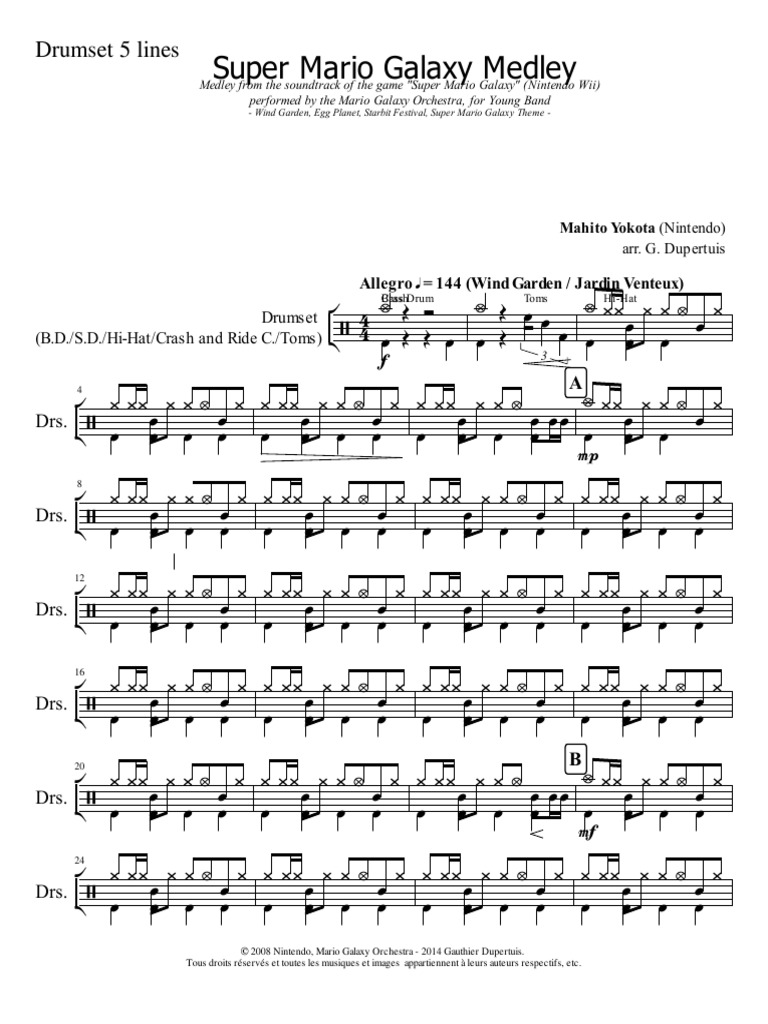 Super Mario Galaxy Medley for Drumset | PDF | Drum Kit | Video Game ...