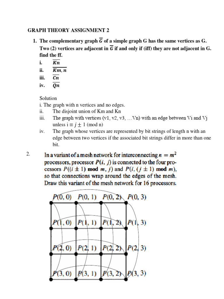 GRAPH THEORY ASSIGNMENT Solution | PDF | Vertex (Graph Theory) | Mathematical Relations