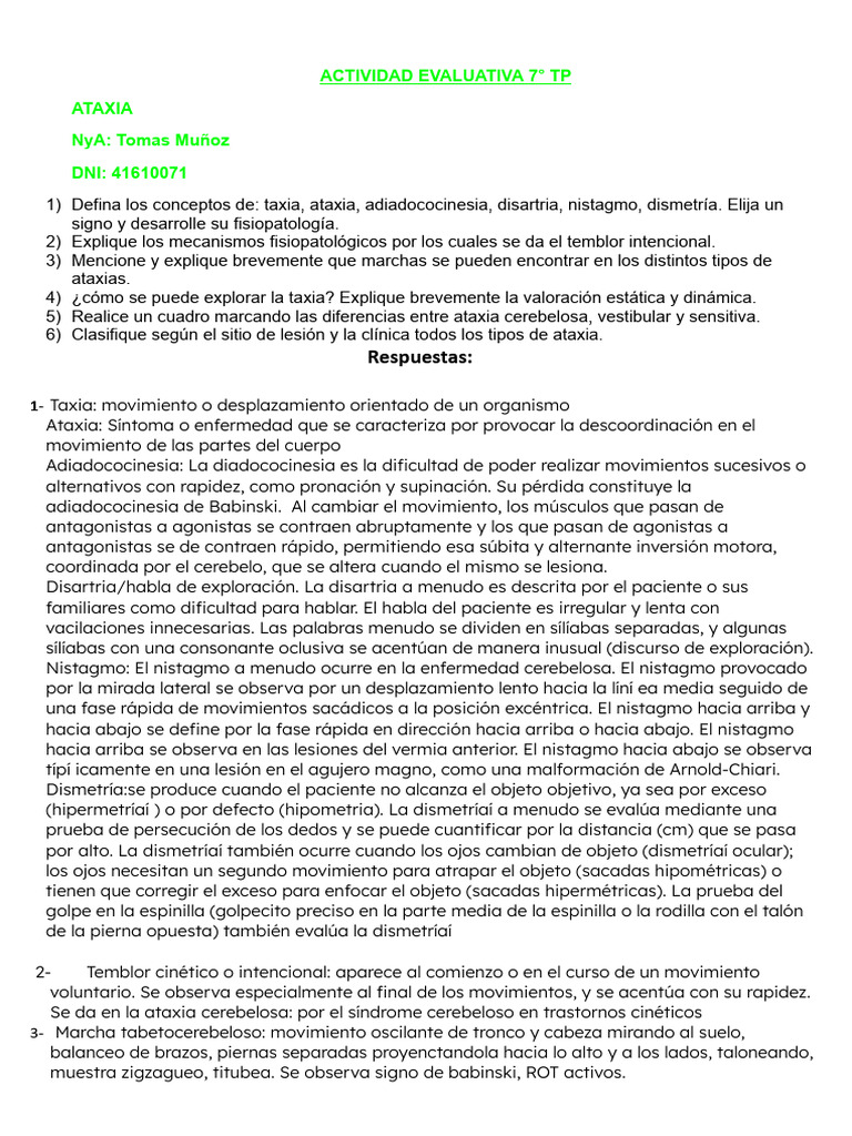 Conceptos y Evaluación de Ataxia | PDF | Cerebelo | Especialidades Medicas