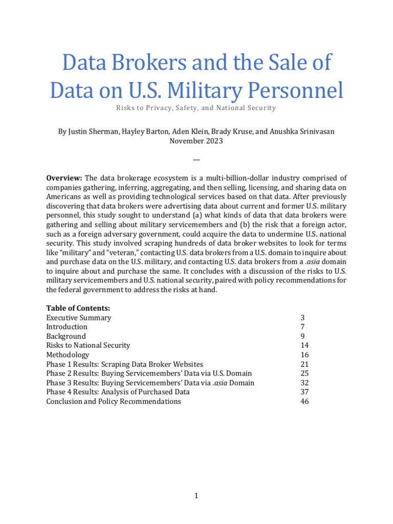 Sherman Et Al 2023 Data Brokers and The Sale of Data On US Military ... Sherman Et Al 2023 Data Brokers and The Sale of Data On US Military ...