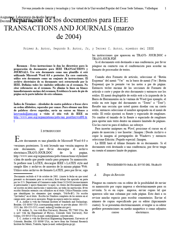 1.1 Como Entregar El Articulo Formato-Ieee-Es | PDF | Microsoft Word | Archivo de computadora
