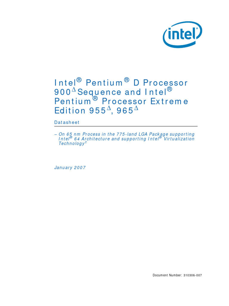 Intel Pentium D Processor 900 Sequence and Intel Pentium Processor Extreme Edition 955, 965 ...