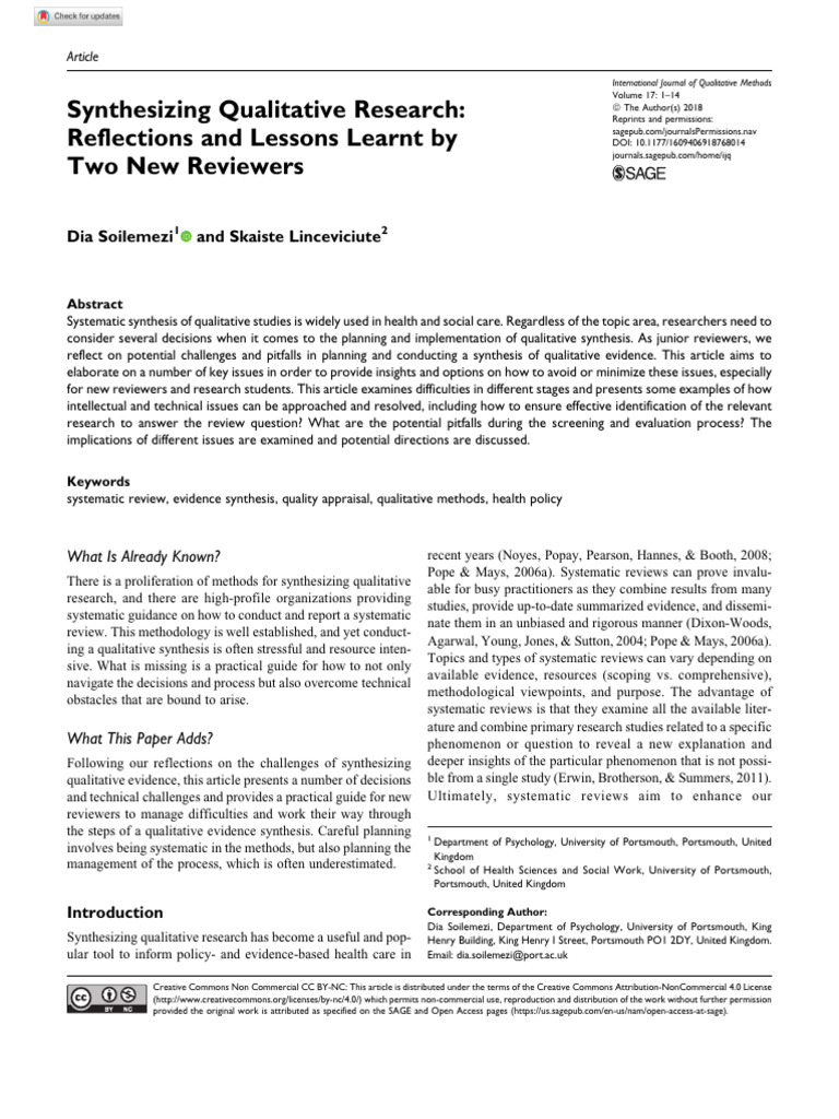 Reading 10 - Soilemezi, D., & Linceviciute, S. (2018) - Synthesizing ...