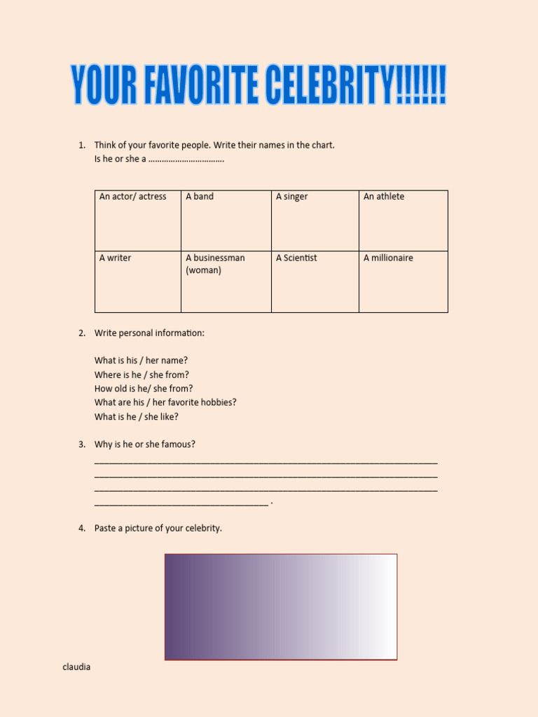 Your Favorite Celebrity Fun Activities Games 10428 | PDF