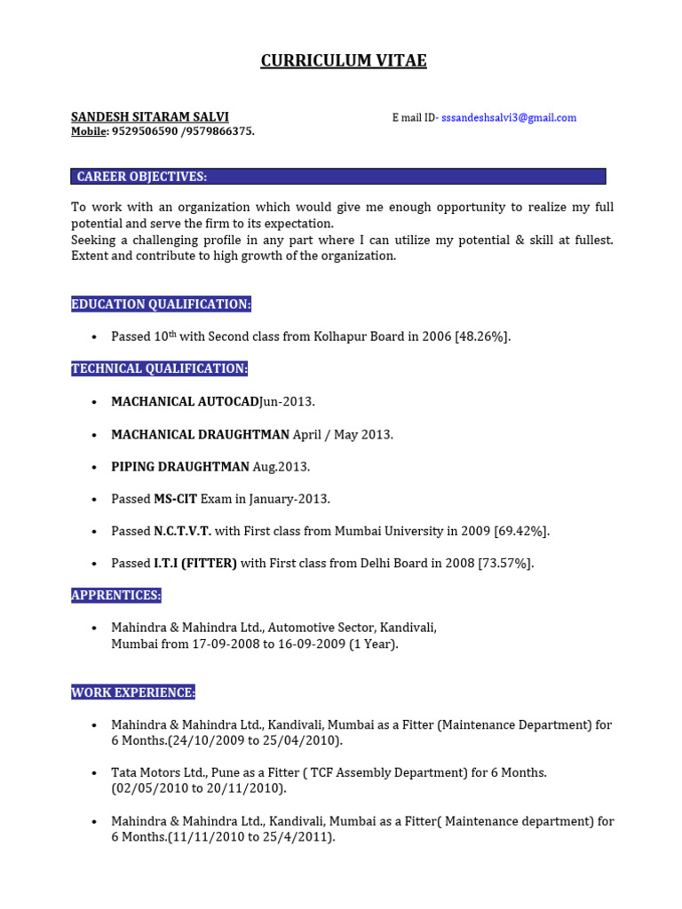 Curriculum Vitae: Sandesh Sitaram Salvi | PDF