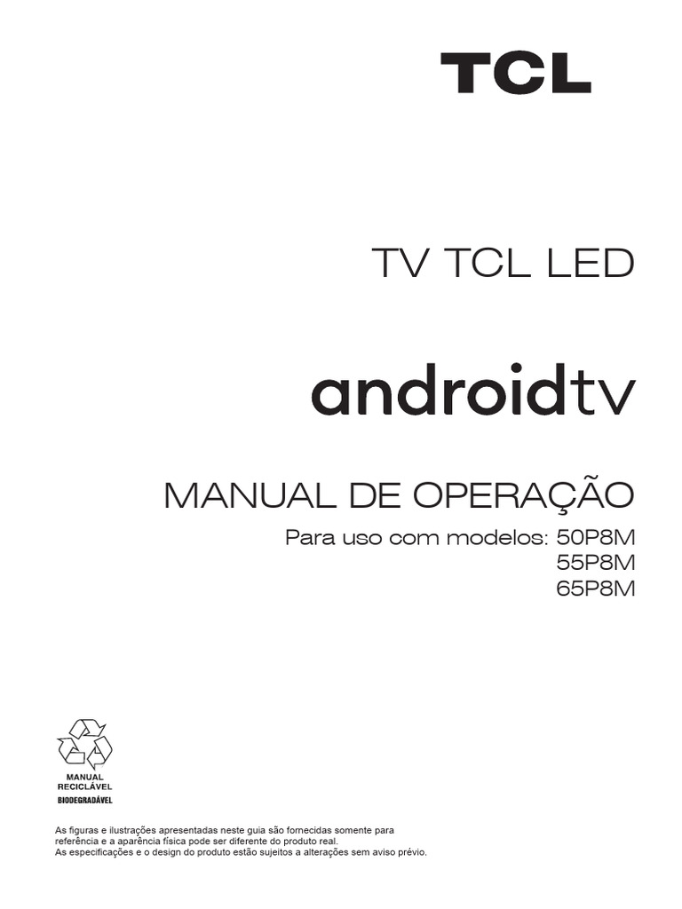 Manual de Operação TV TCL 50P8M/55P8M/65P8M | PDF | HDMI | USB