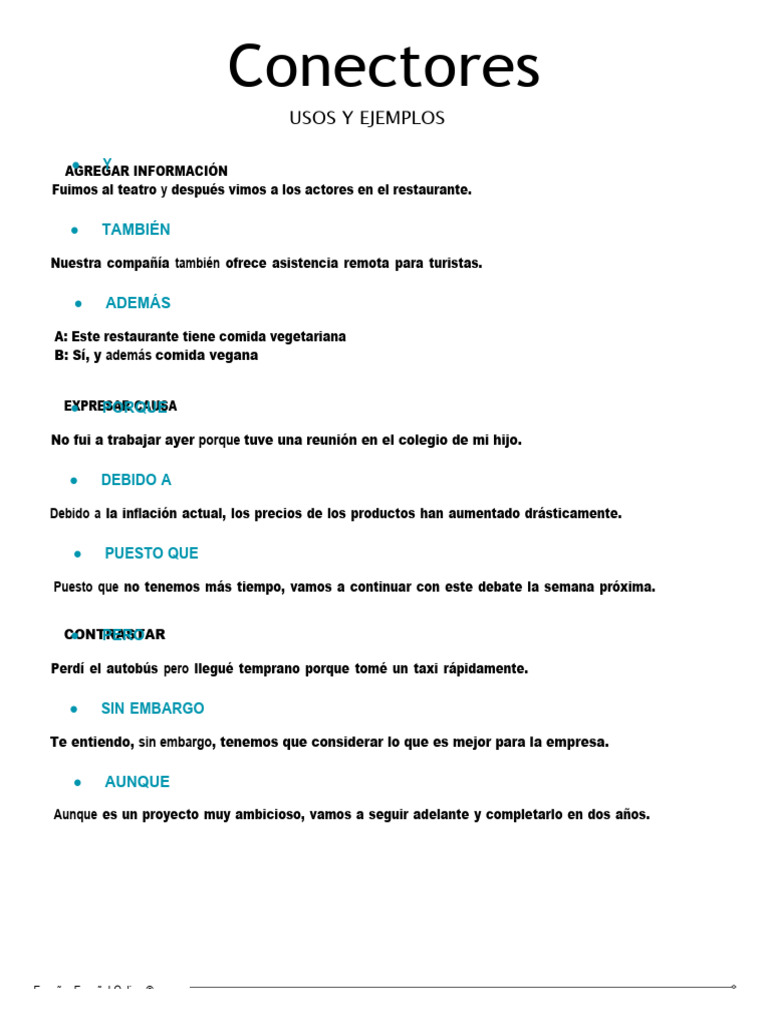 Conectores en Español: Usos y Ejemplos | PDF