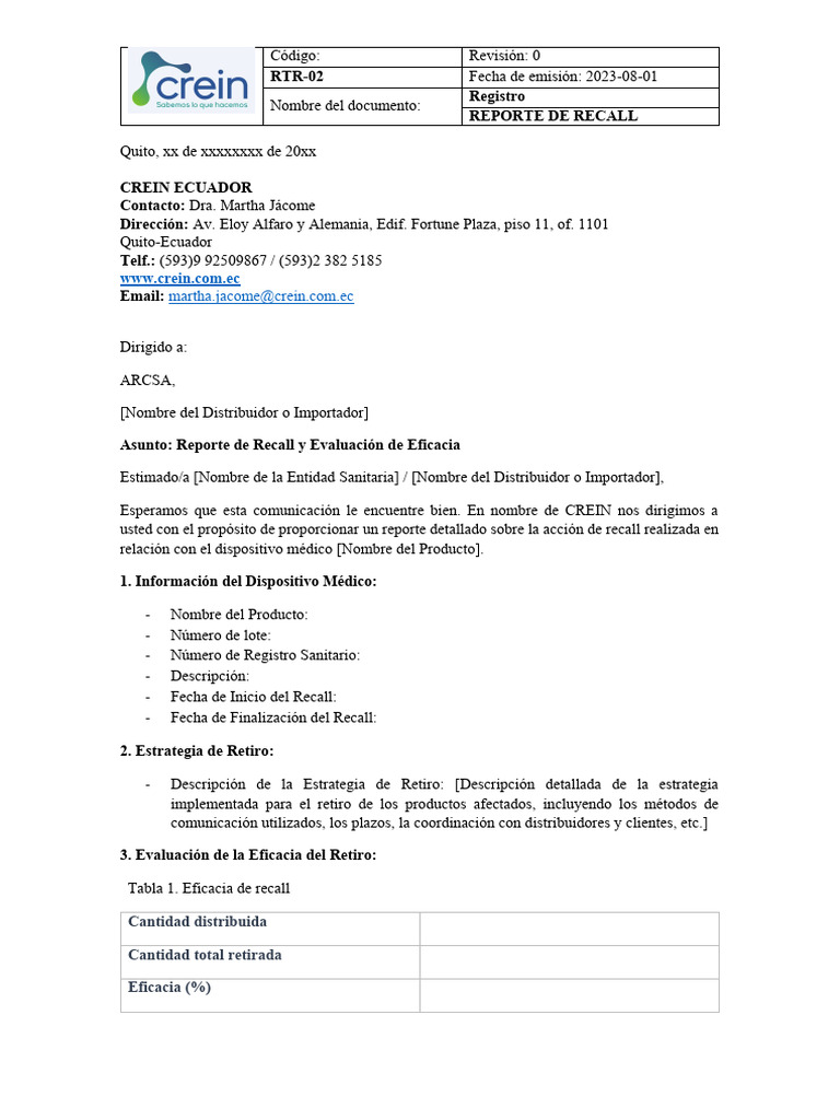 Reporte de Recall de Dispositivo Médico | PDF | Negocios | Finanzas y ...