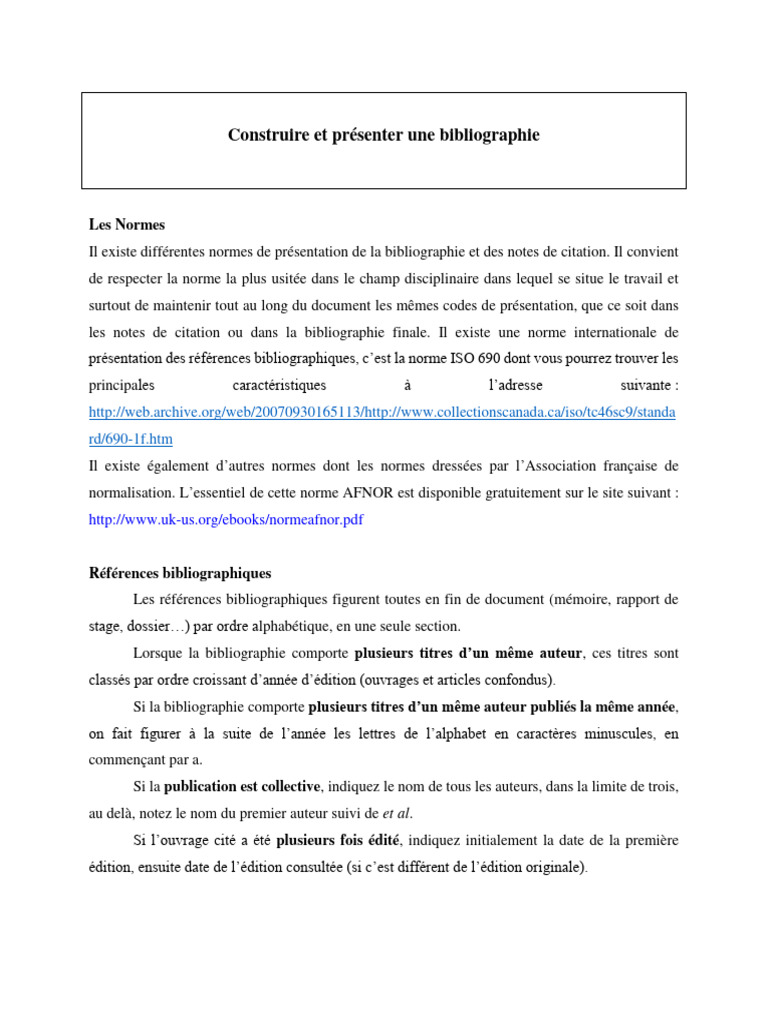 Construire une bibliographie conforme | PDF | Bibliographie