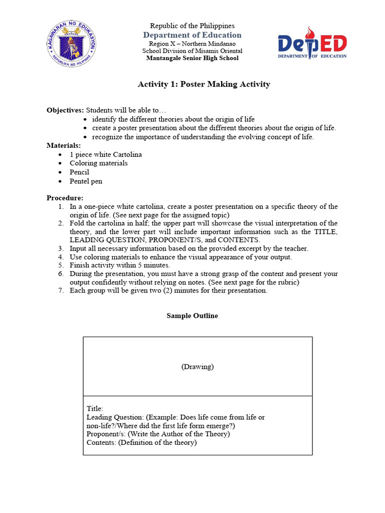 Poster Making Activity | PDF | Life | Abiogenesis