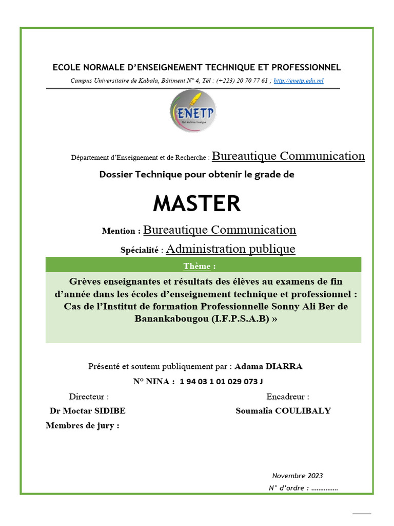 Adama Diarra Final | PDF | Enseignement | Cognition