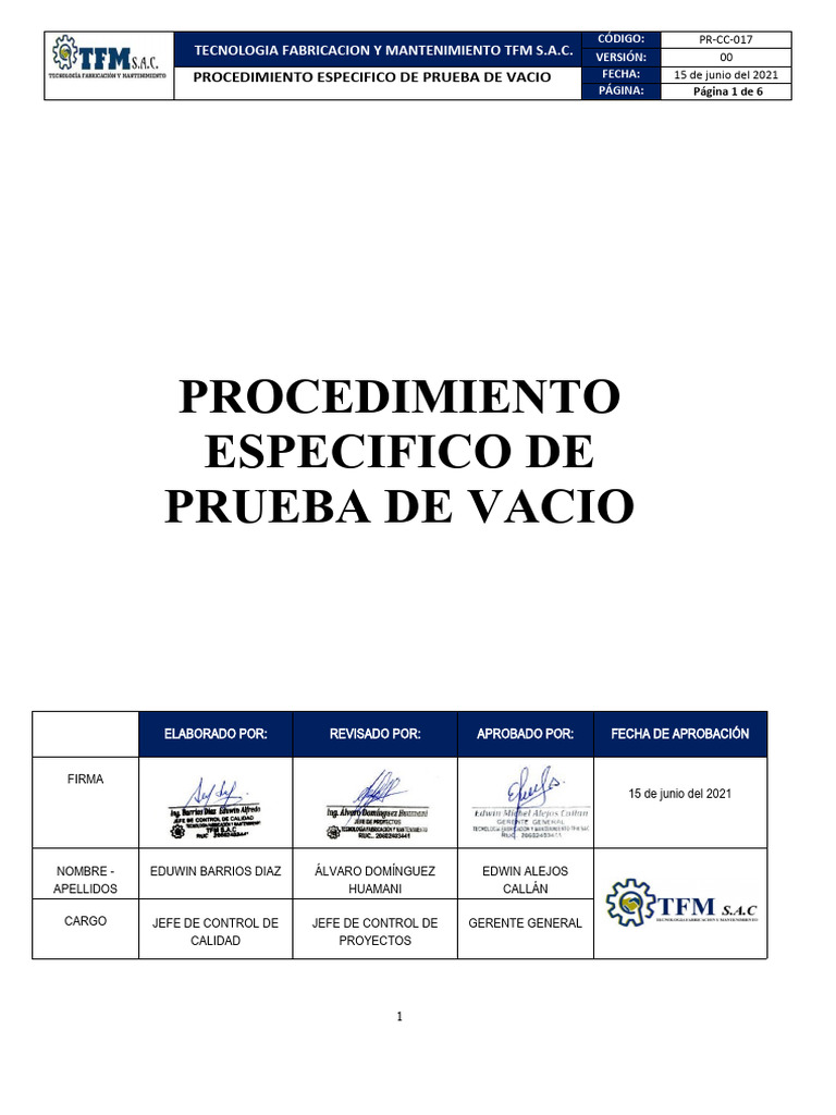 I-Cc-017 Procedimiento Especifico de Prueba de Vacio (V00) | PDF | Soldadura | Construcción