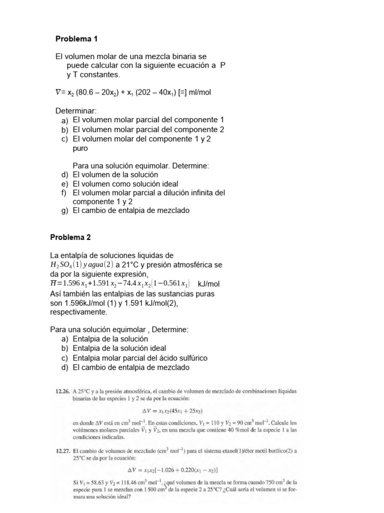 Cálculo de Volumen y Entalpía en Soluciones Binarias | PDF | Ciencia y matemáticas