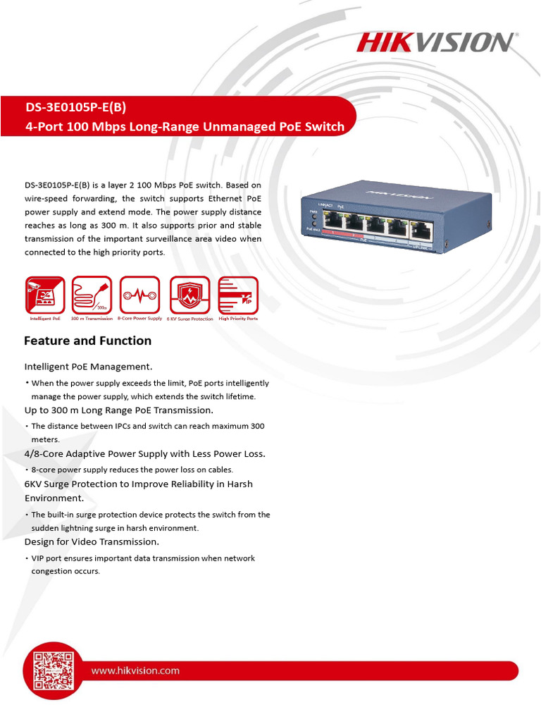 Datasheet of DS 3E0105P EB 4 Port 100 Mbps Unmanaged PoE Switch | PDF | Network Switch ...