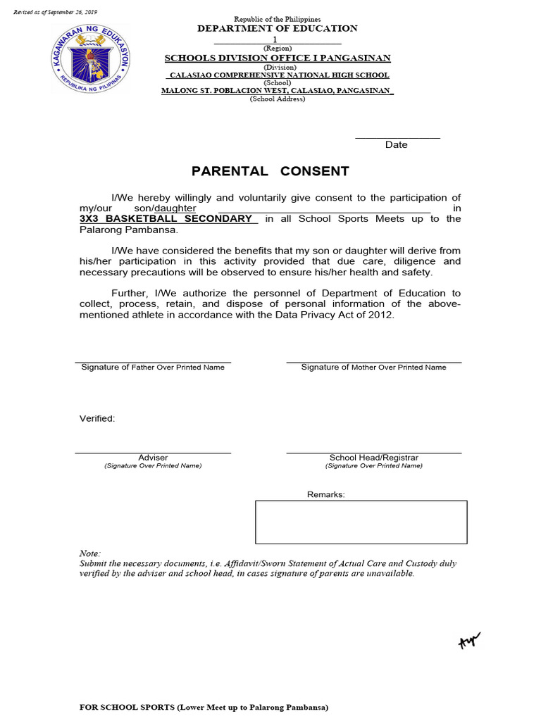 2020 Parents Consent Revised 3X3 | PDF