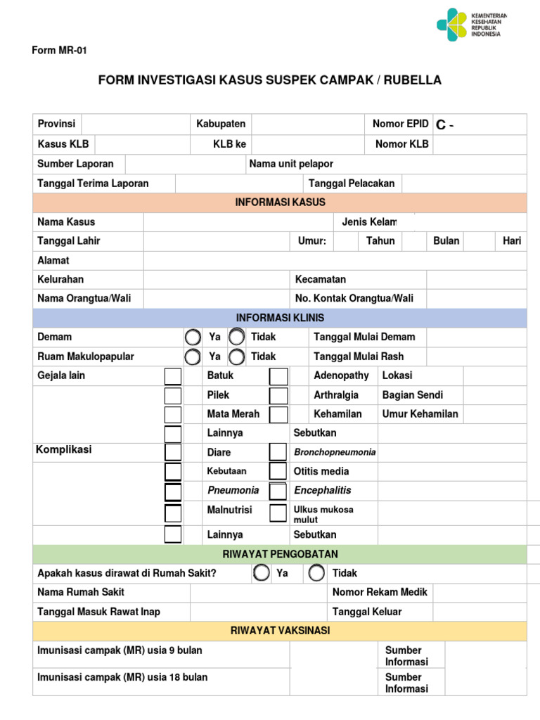 MR01 Form Investigasi Kasus Suspek Campak Rubella - 2023 - V2 | PDF
