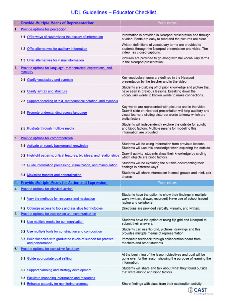 UDL Educator Checklist for Implementation | PDF | Information | Ecology
