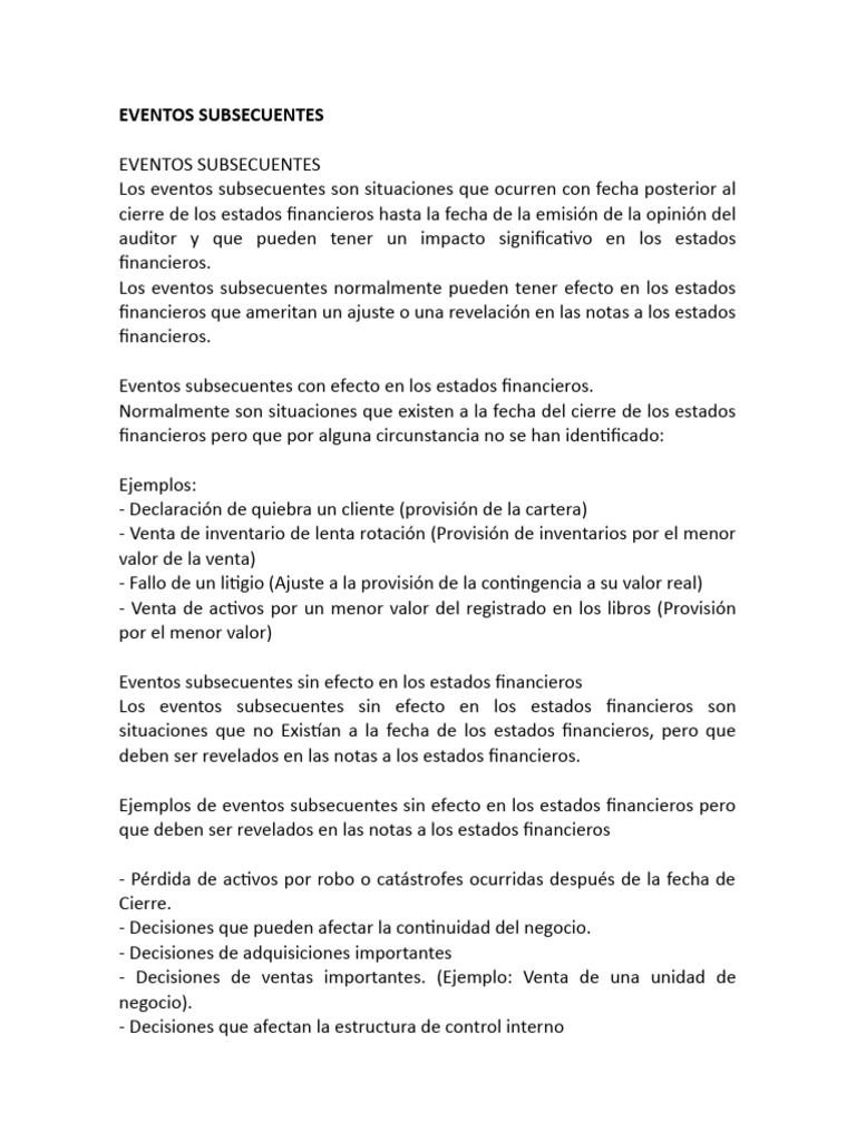 Eventos Subsecuentes en Auditoría | PDF | Auditoría | Contralor