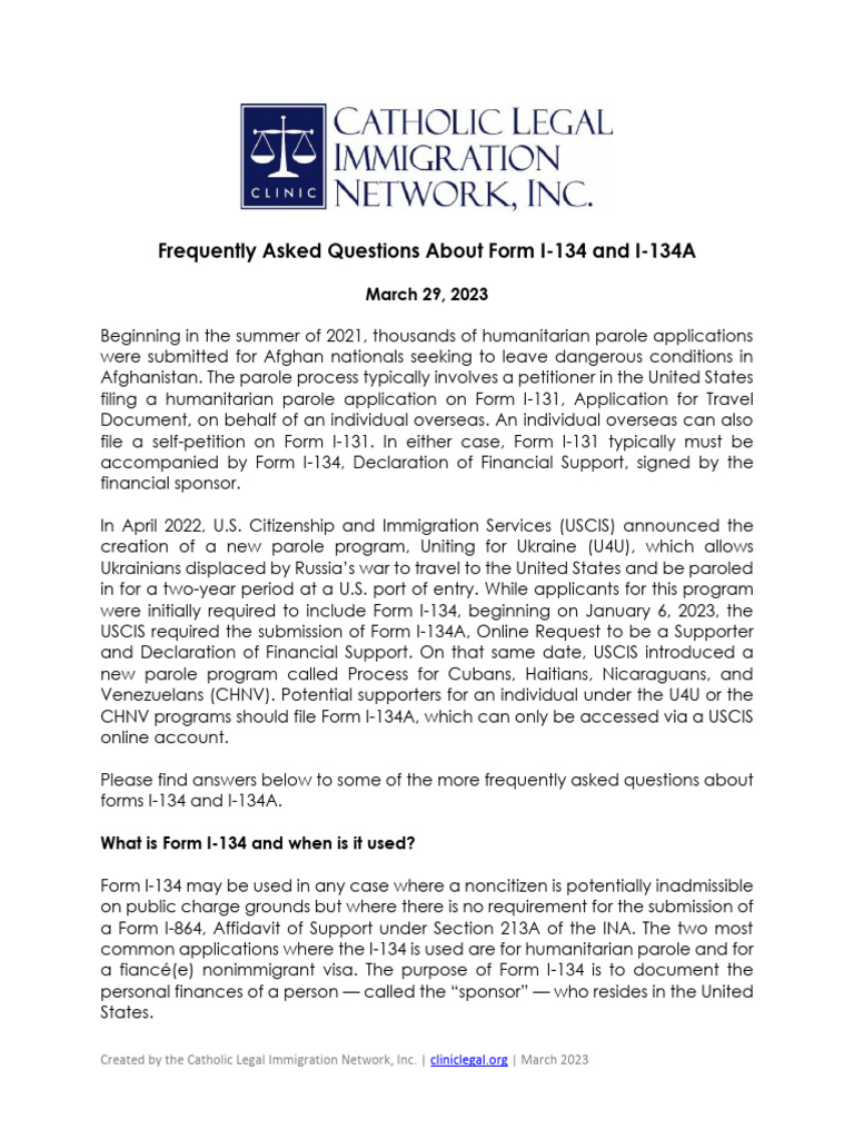 Frequently Asked Questions About Form I-134 and I-134A | PDF | Justice ...