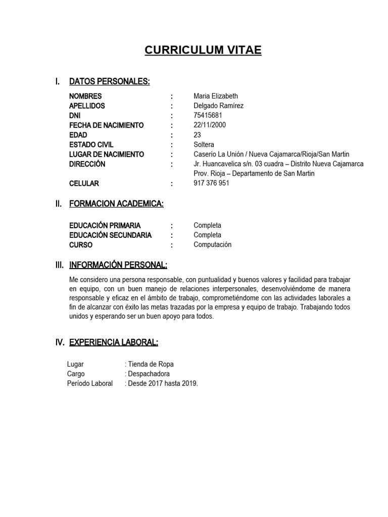 Curriculum Elizabeth | PDF