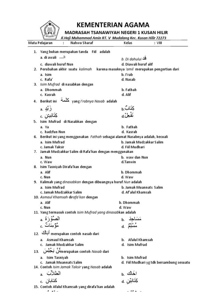 Perlu Simak Contoh Soal Shorof Dan Jawabannya Viral - Riset
