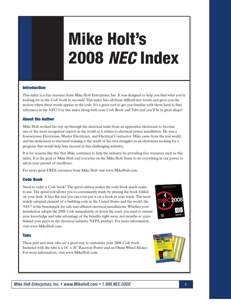 Mike Holt's 2008 NEC Index | PDF | Electrical Wiring | Cable
