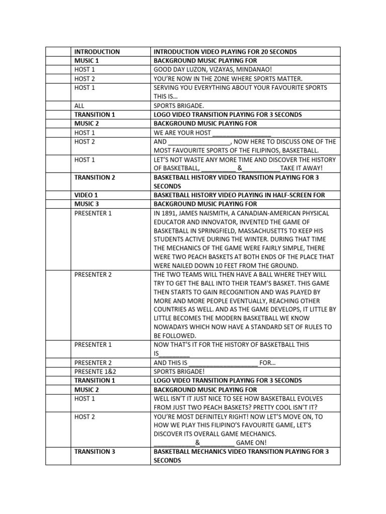 Script Basketball | PDF | Sports Rules And Regulations | Indoor Sports