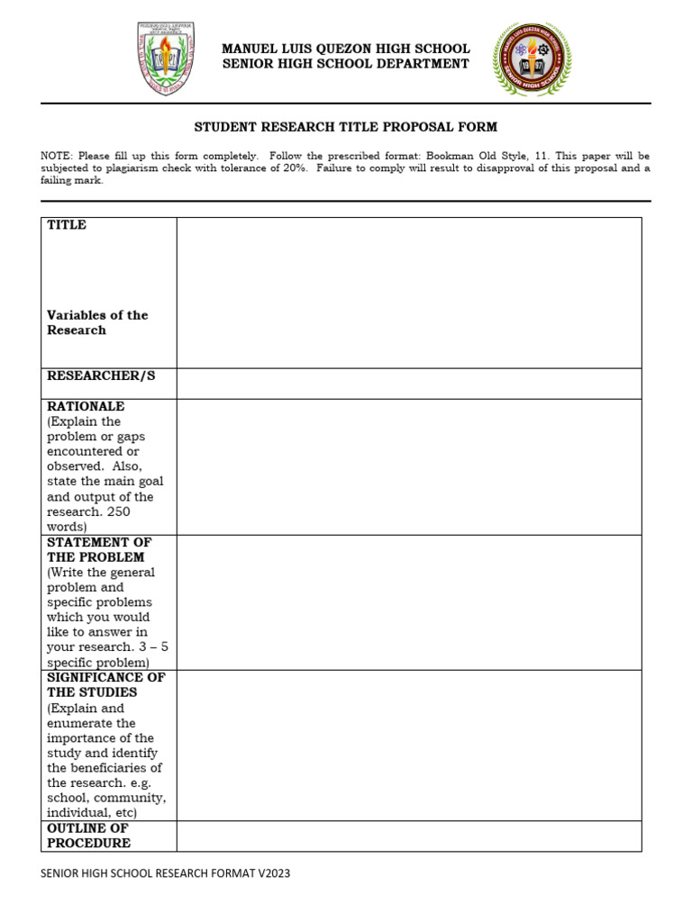 Student Research Title Proposal Form | PDF
