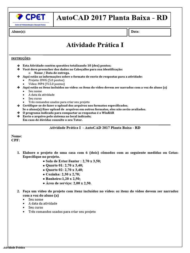 Atividade Prática I - AutoCAD 2017 Planta Baixa - RD | PDF | Informática