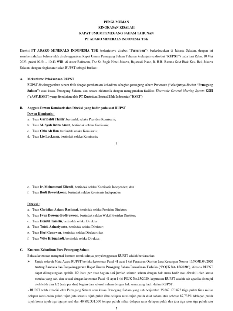 ADMR - Ringkasan Risalah - Risalah RUPS - 31310461 - Lamp1 | PDF ...