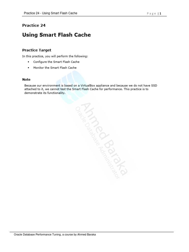 Practice 24 - Using Smart Flash Cache | PDF | Databases | Flash Memory Practice 24 - Using Smart Flash Cache | PDF | Databases | Flash Memory