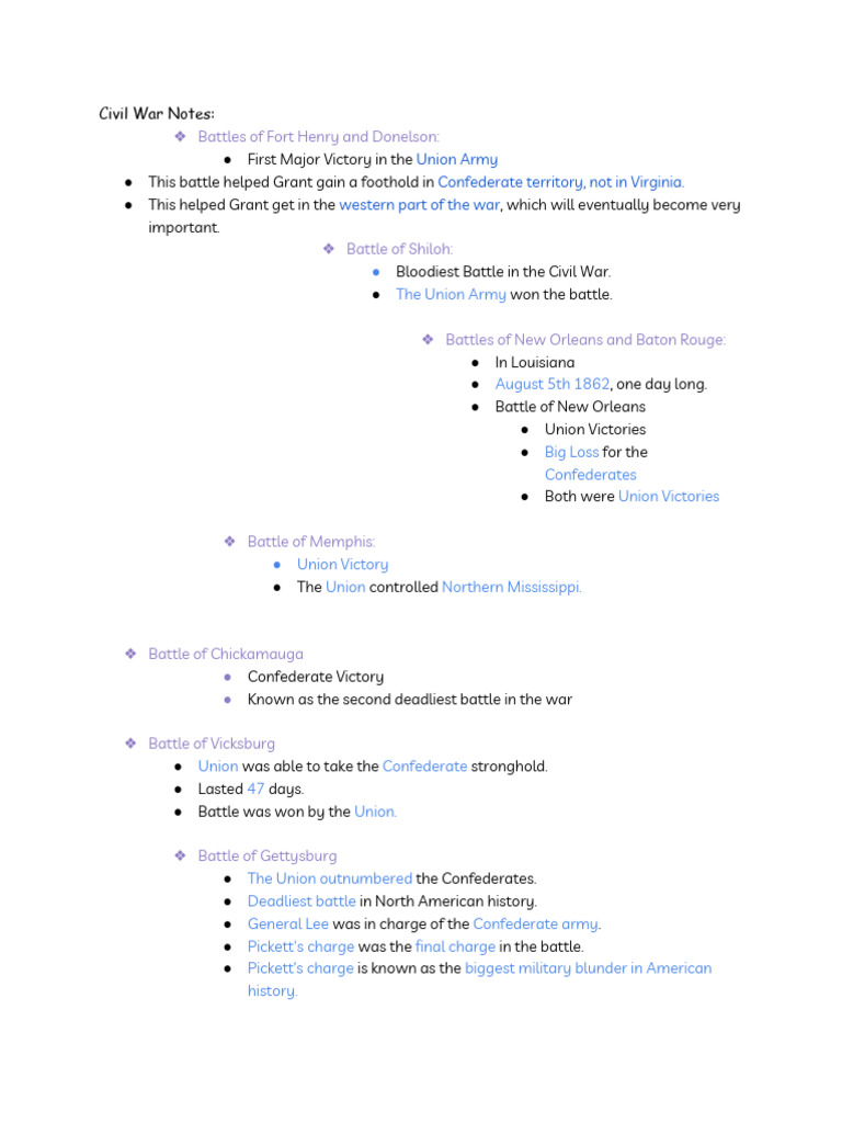 Civil War Notes | PDF | American Civil War | Robert E. Lee