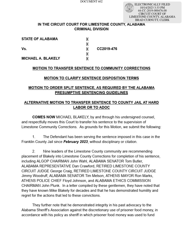 Mike Blakely Multiple Motions Community Corrections Modify Sentence ...