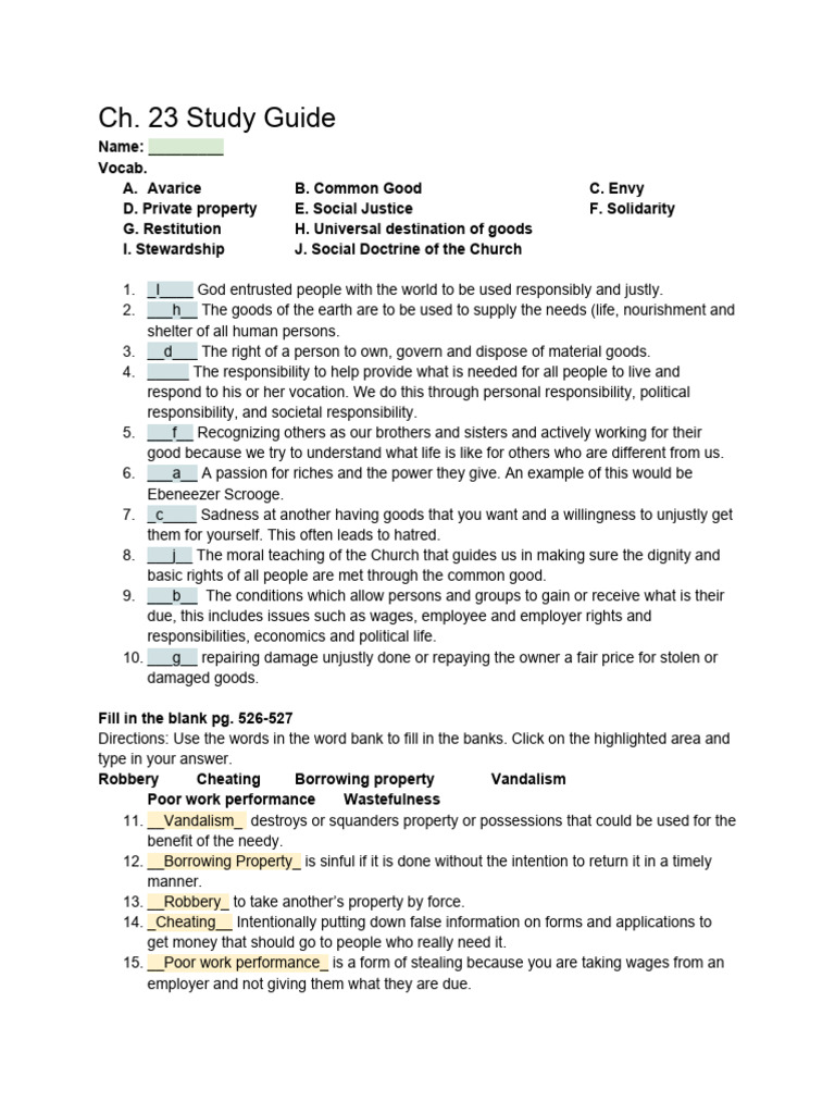 Kara Glenn - CH 23 Study Guide | PDF | Catholic Social Teaching ...