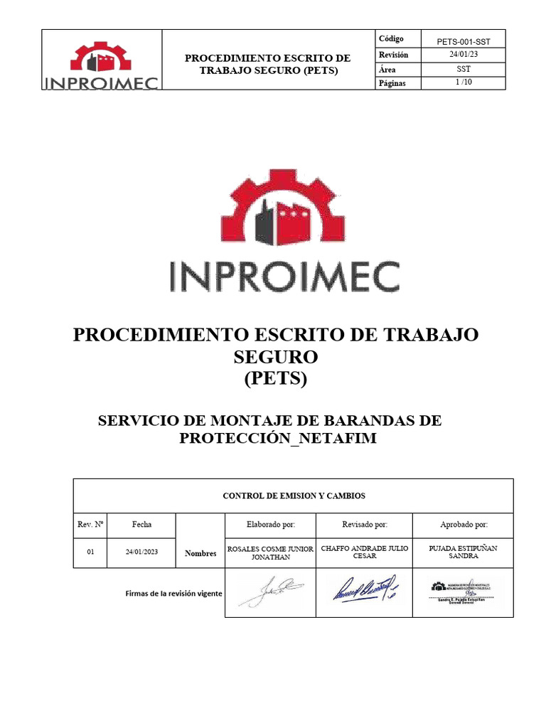 PTS - Montaje de Barandas de Protección - Netafim - 2023 | PDF