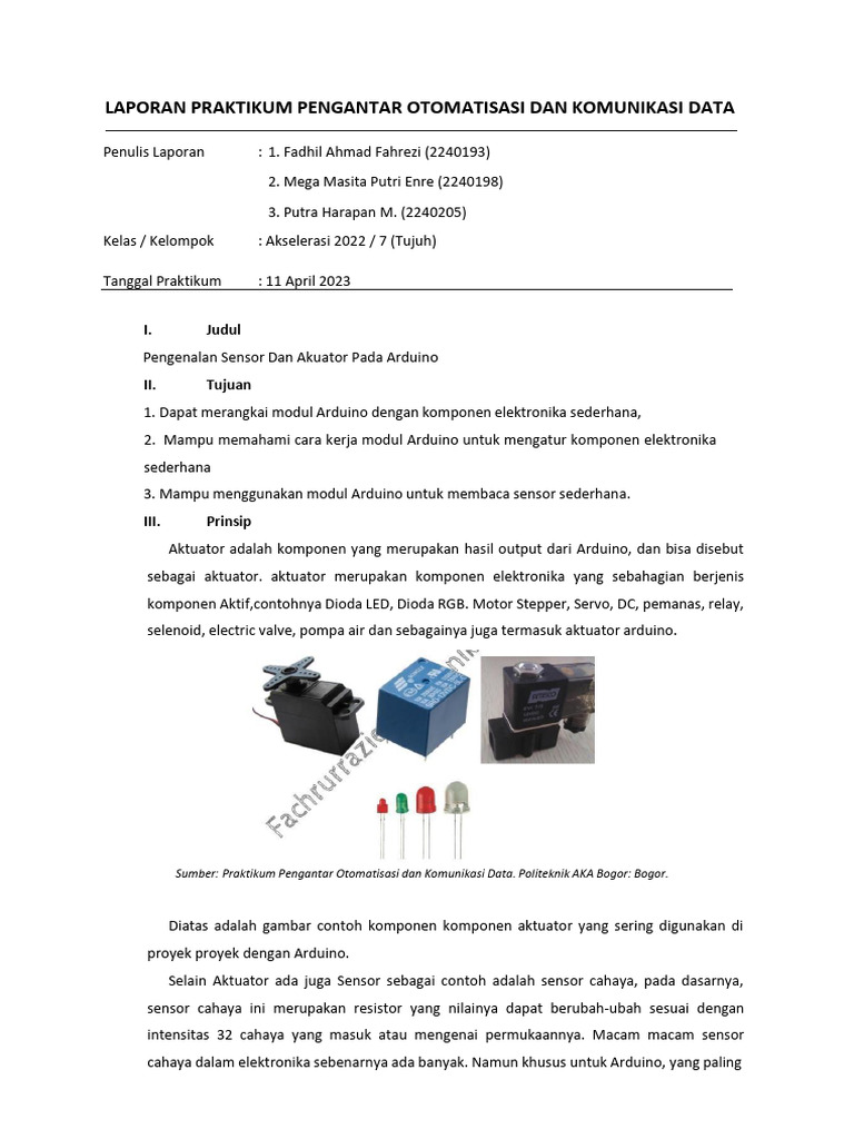 Sensor dan Aktuator Arduino | PDF | Teknologi & Rekayasa