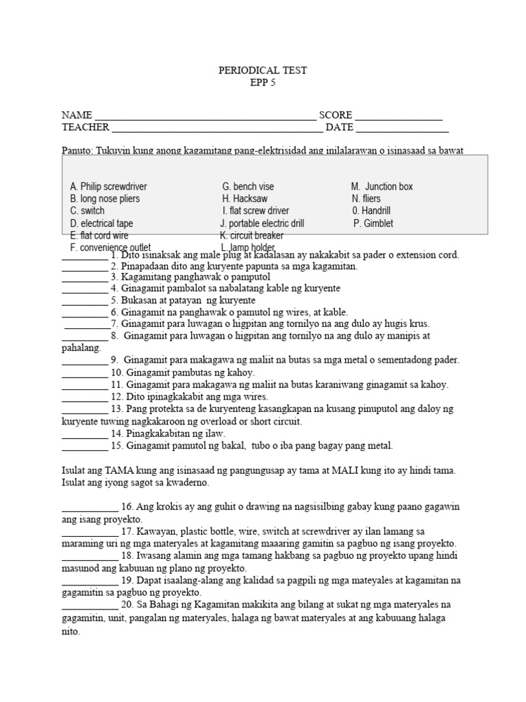 Periodicsal Test Grade 5 Pdf